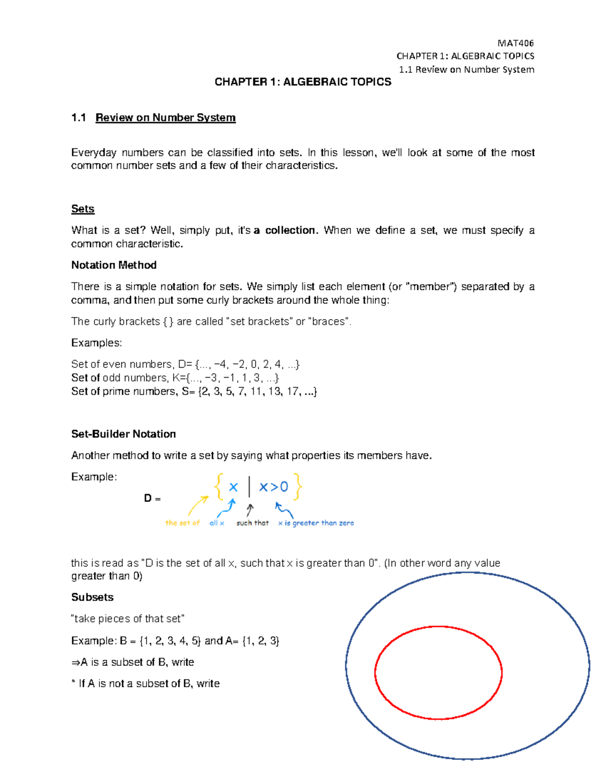 1.1 review on number system - CHAPTER 1: ALGEBRAIC TOPICS 1 Review on ...