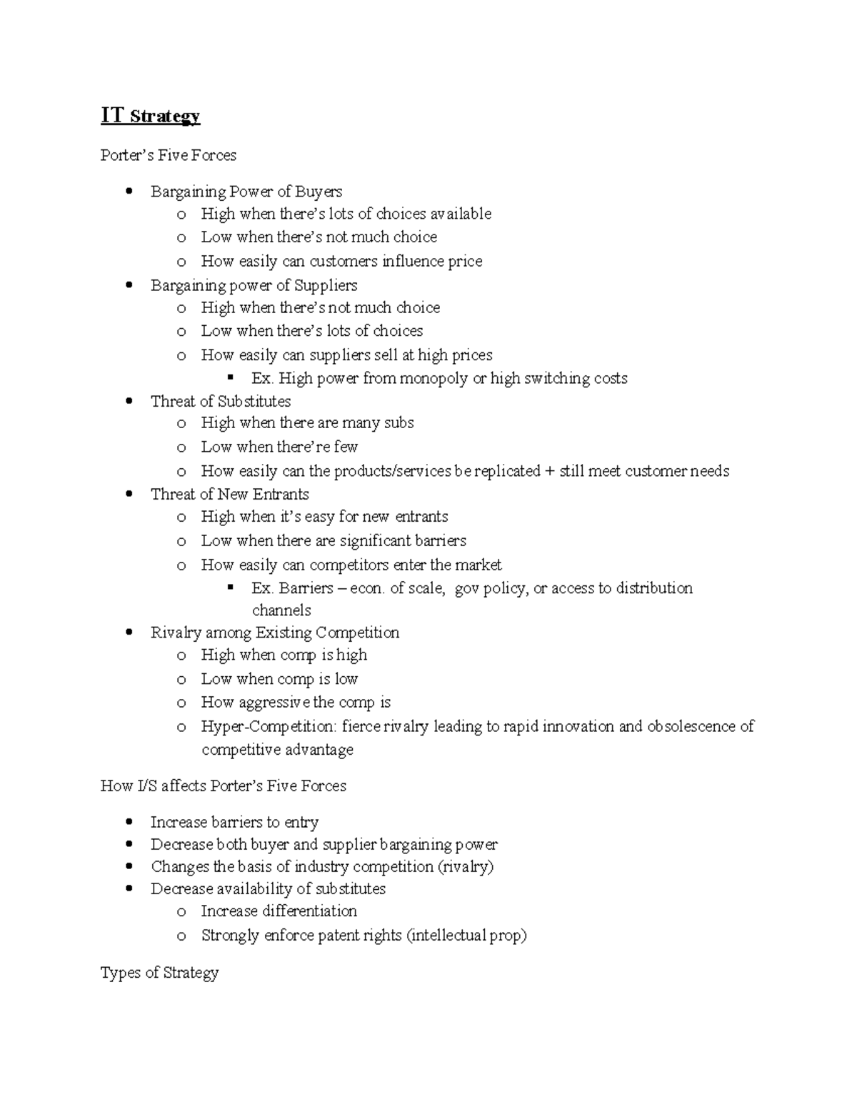 Midterm Summaries for BTMA 317 - IT Strategy Five Forces Bargaining ...