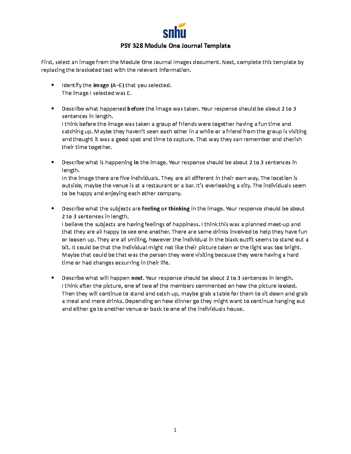 PSY 328 Module One Journal - Next, complete this template by replacing ...