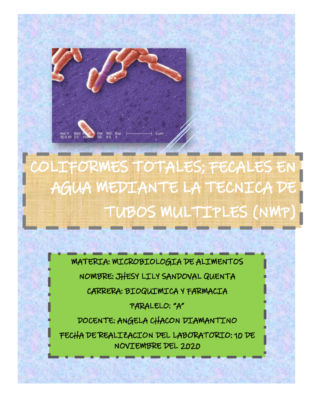 Coliformes en agua por técnica de NMP - COLIFORMES TOTALES; FECALES EN ...