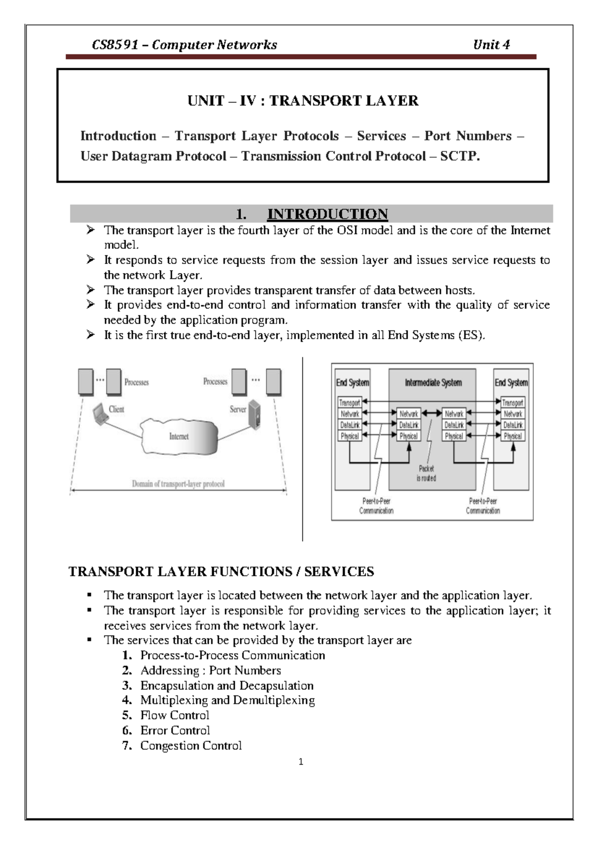 CS8591 - CN UNIT 4 edit - Cs3591 - The transport layer is the fourth layer of the OSI model and ...
