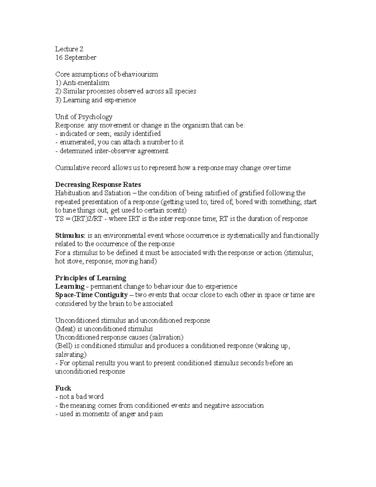 Psychology Lecture 2 - Prof. Neil Fournier - Lecture 2 16 September ...