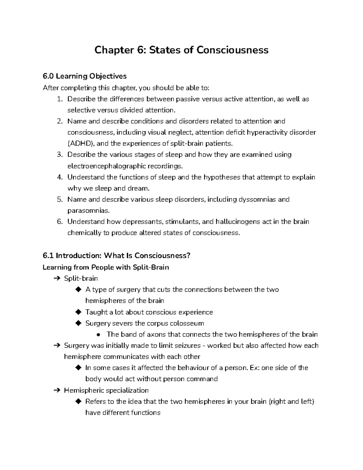 PSY Module 6 Notes - Chapter 6: States of Consciousness 6 Learning ...