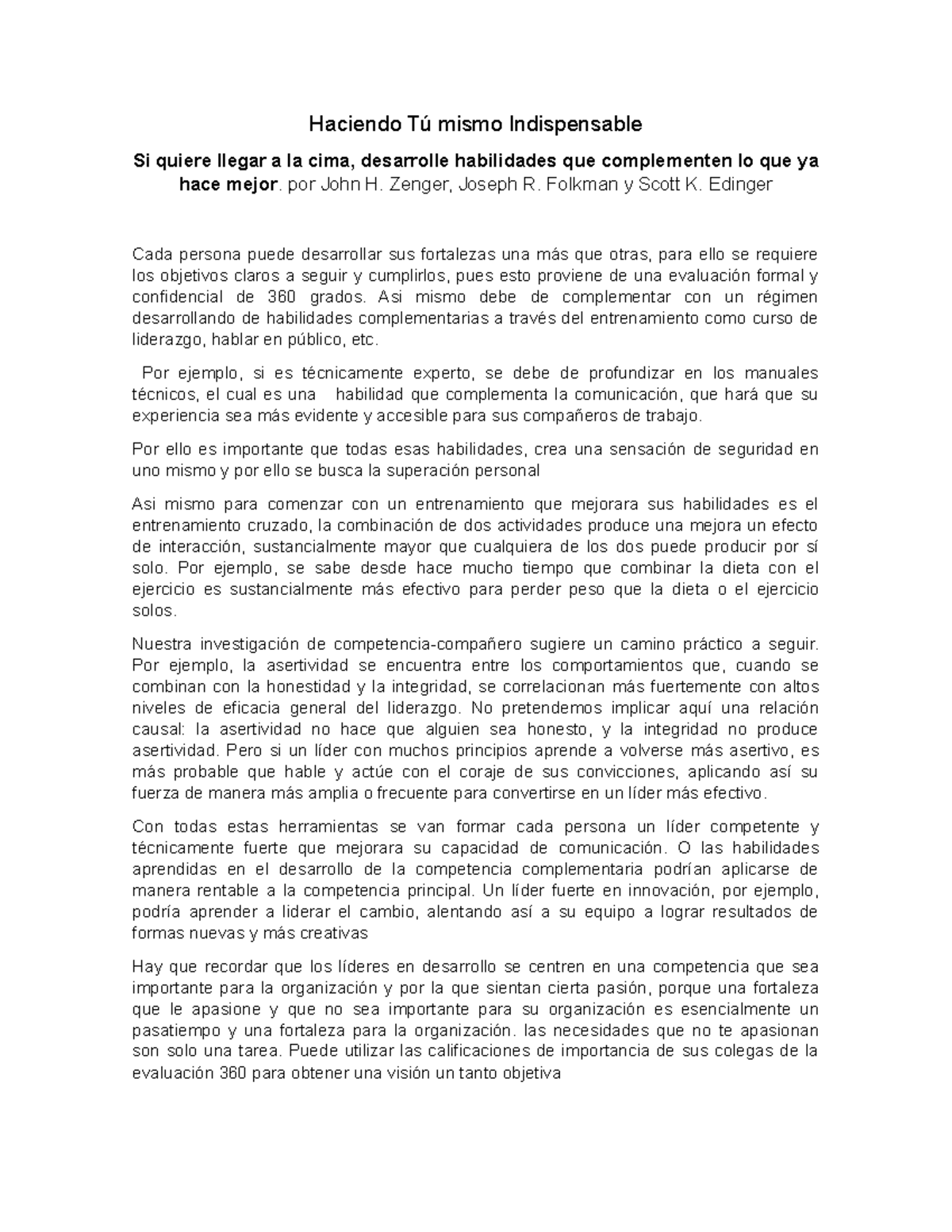 Haciendo Tú mismo Indispensable - por John H. Zenger, Joseph R. Folkman ...