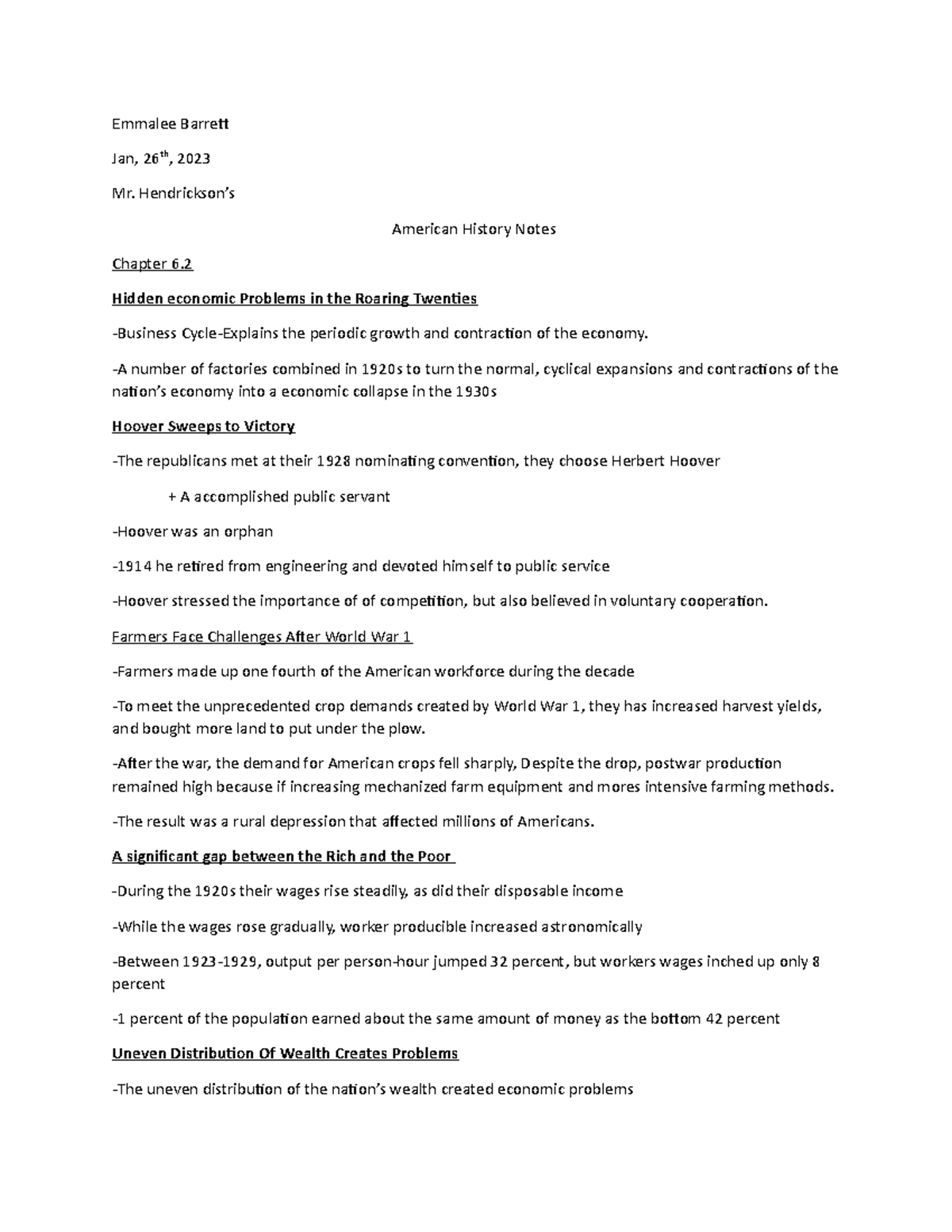 American History 6.1 Notes - Emmalee Barret Jan, 26th, 2023 Mr ...