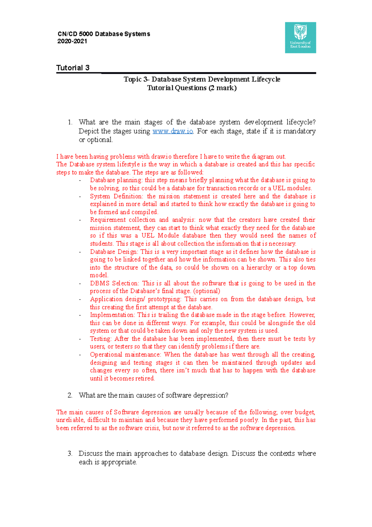 Tutorial 3 Answers About Dbms Database System Development Lifecycle Tutorial 3 Topic 3