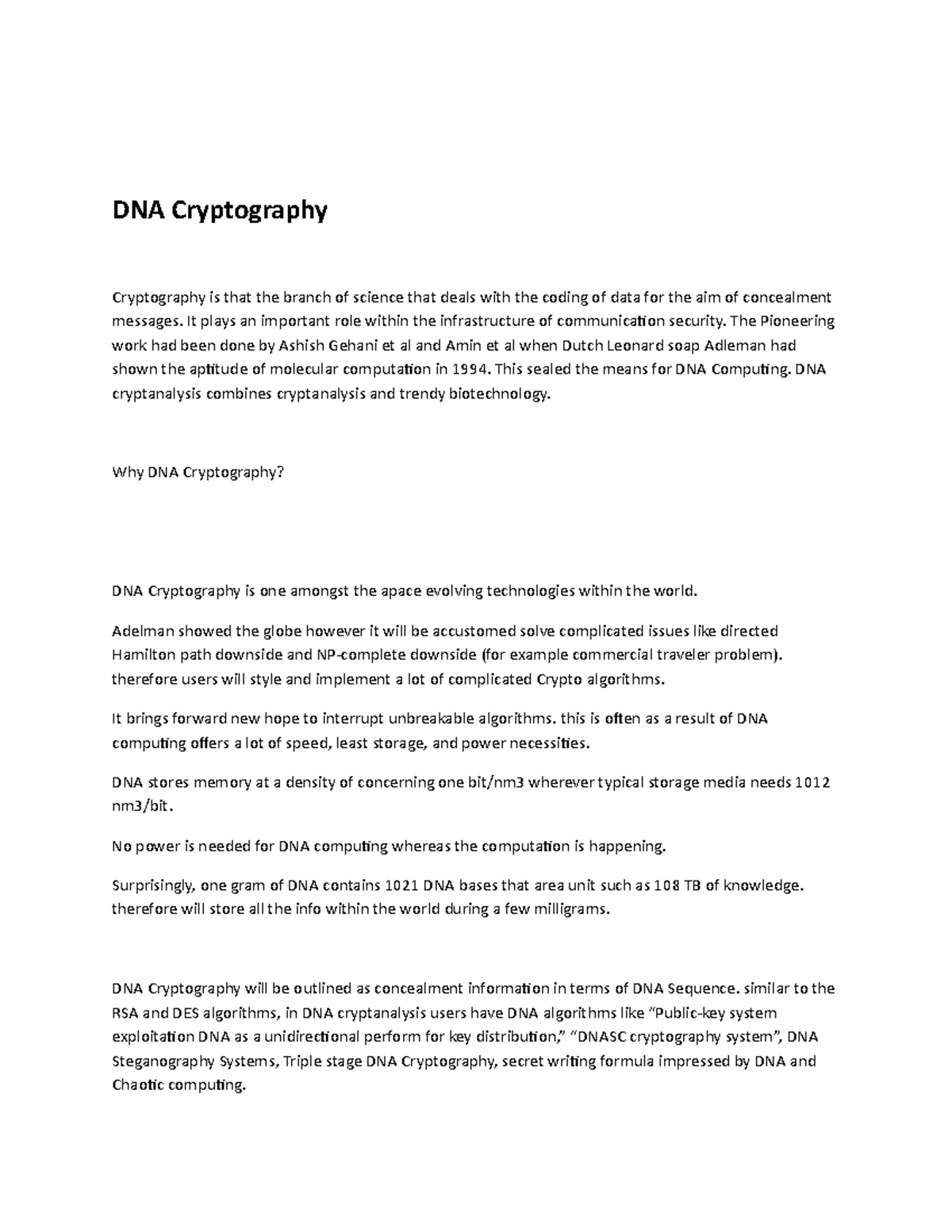 DNA Cryptography note - DNA Cryptography Cryptography is that the ...