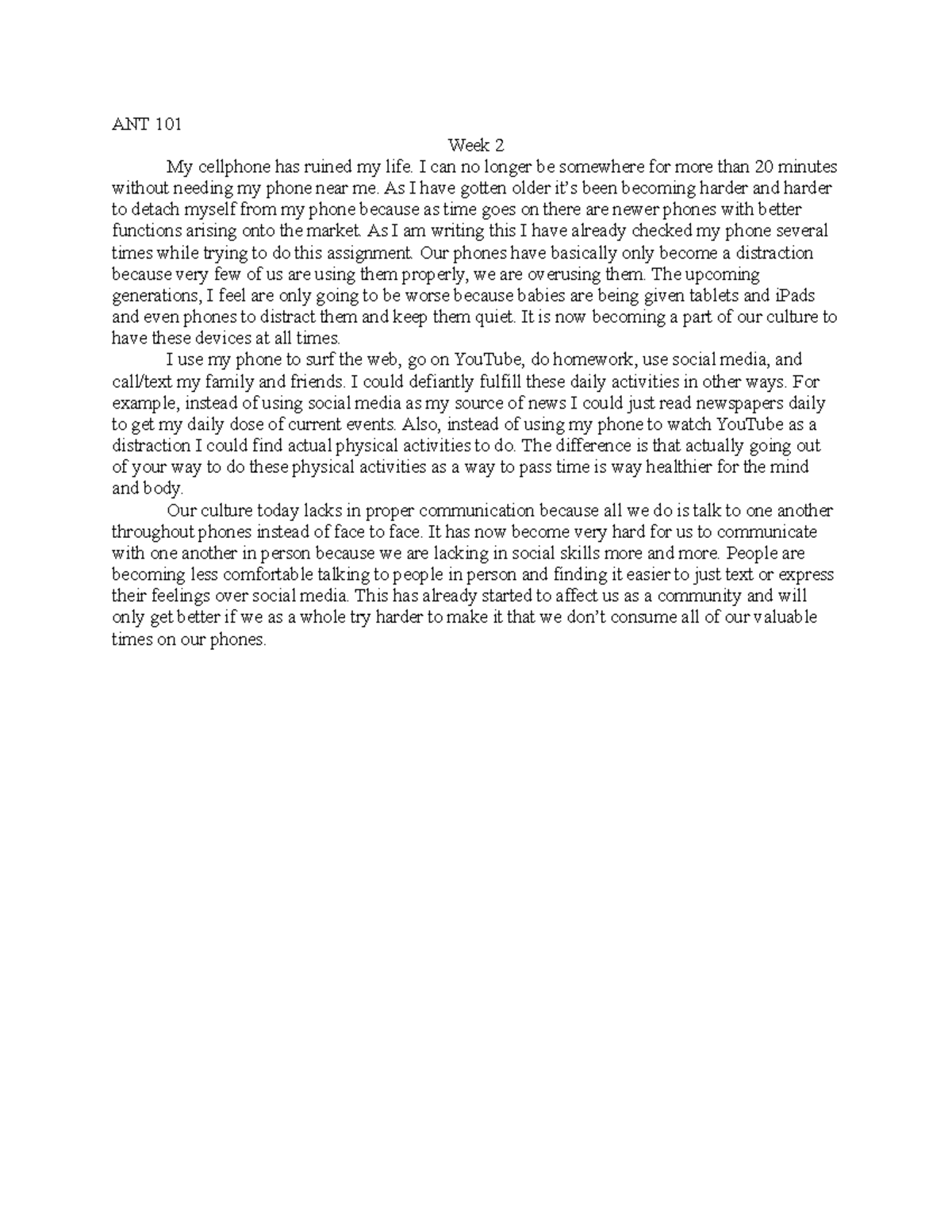 ANT 101 Week 2 - Anthropology 101 Homework Assignment - ANT 101 Week 2 ...