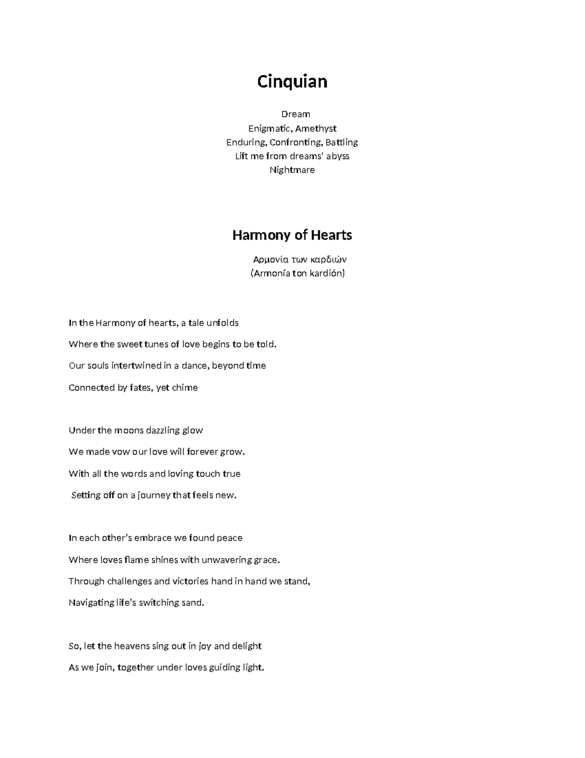 POEM - Cinquian Dream Enigmatic, Amethyst Enduring, Confronting ...