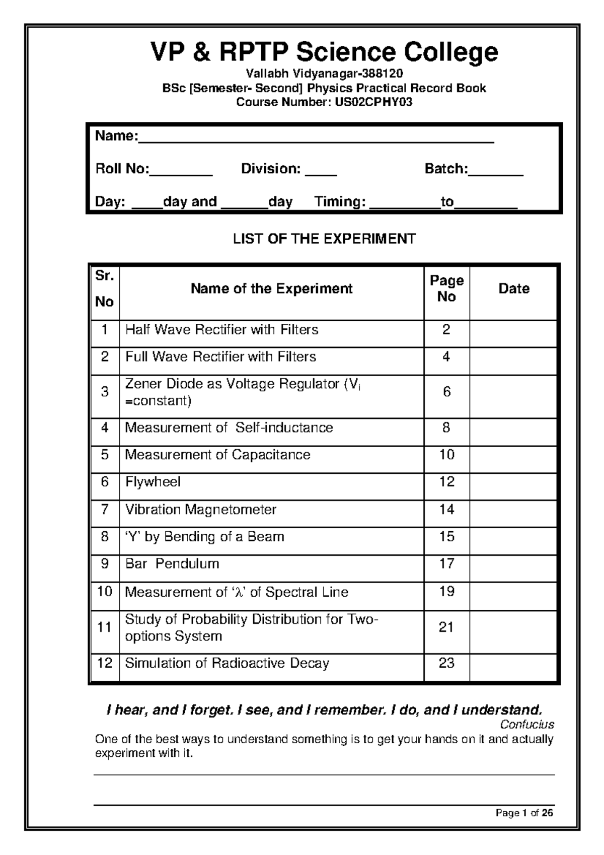 BSc Sem II Physics Practical Manual US02CPHY03 - VP & RPTP Science ...