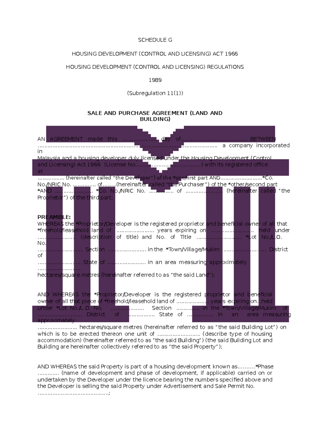 MAC SP for Latest Schedule G - SCHEDULE G HOUSING DEVELOPMENT (CONTROL ...