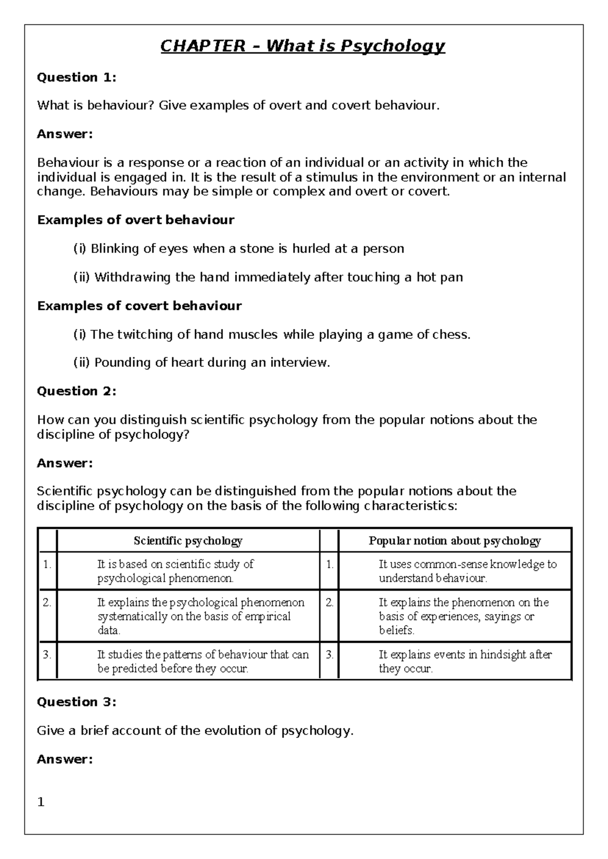 ISC PSYCHOLOGY Notes - CHAPTER – What is Psychology Question 1: What is ...