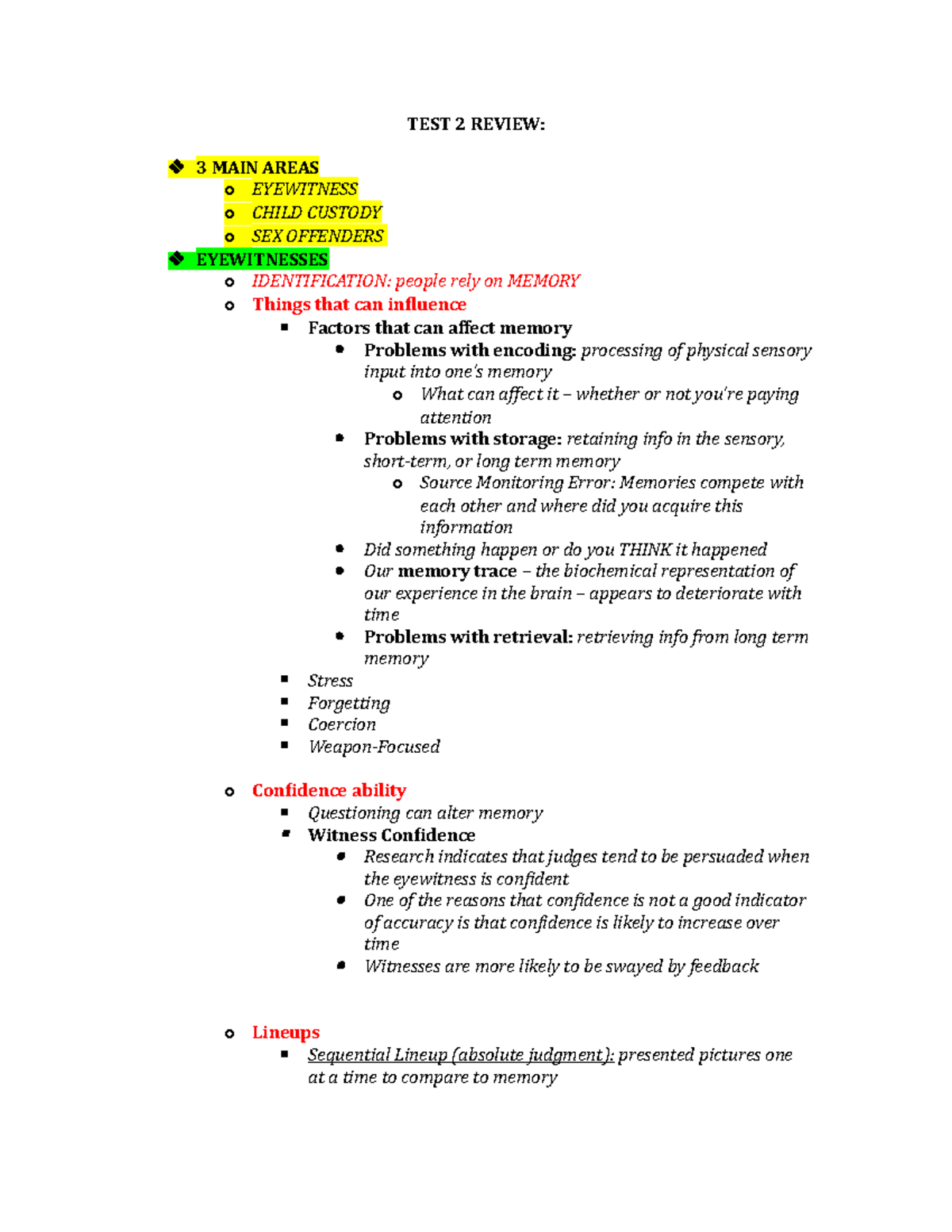 TEST 2 Review - PSYC330: Forensic Psychology (3 hours lecture) An ...