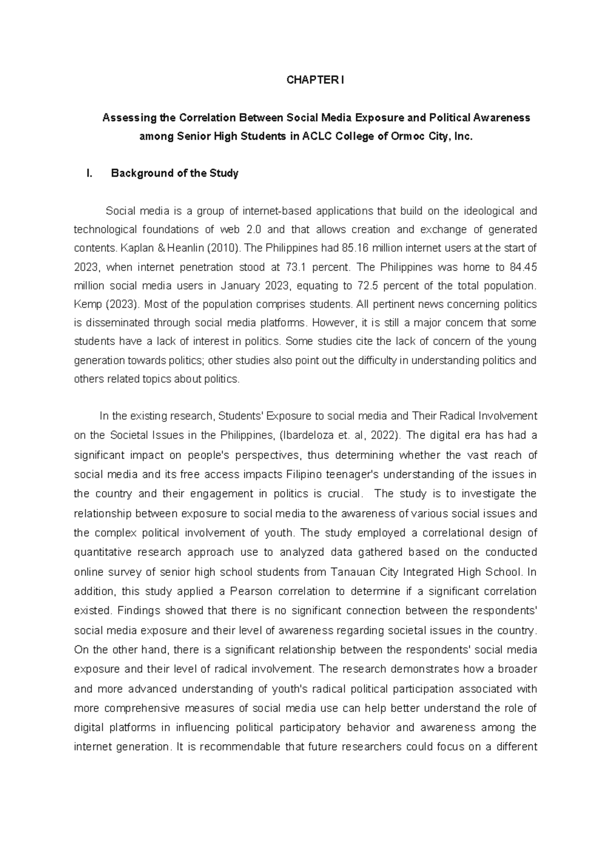 Chapter-1 - PRACTICAL RESEARCH CHAPTER 1 FORMAT - CHAPTER I Assessing ...