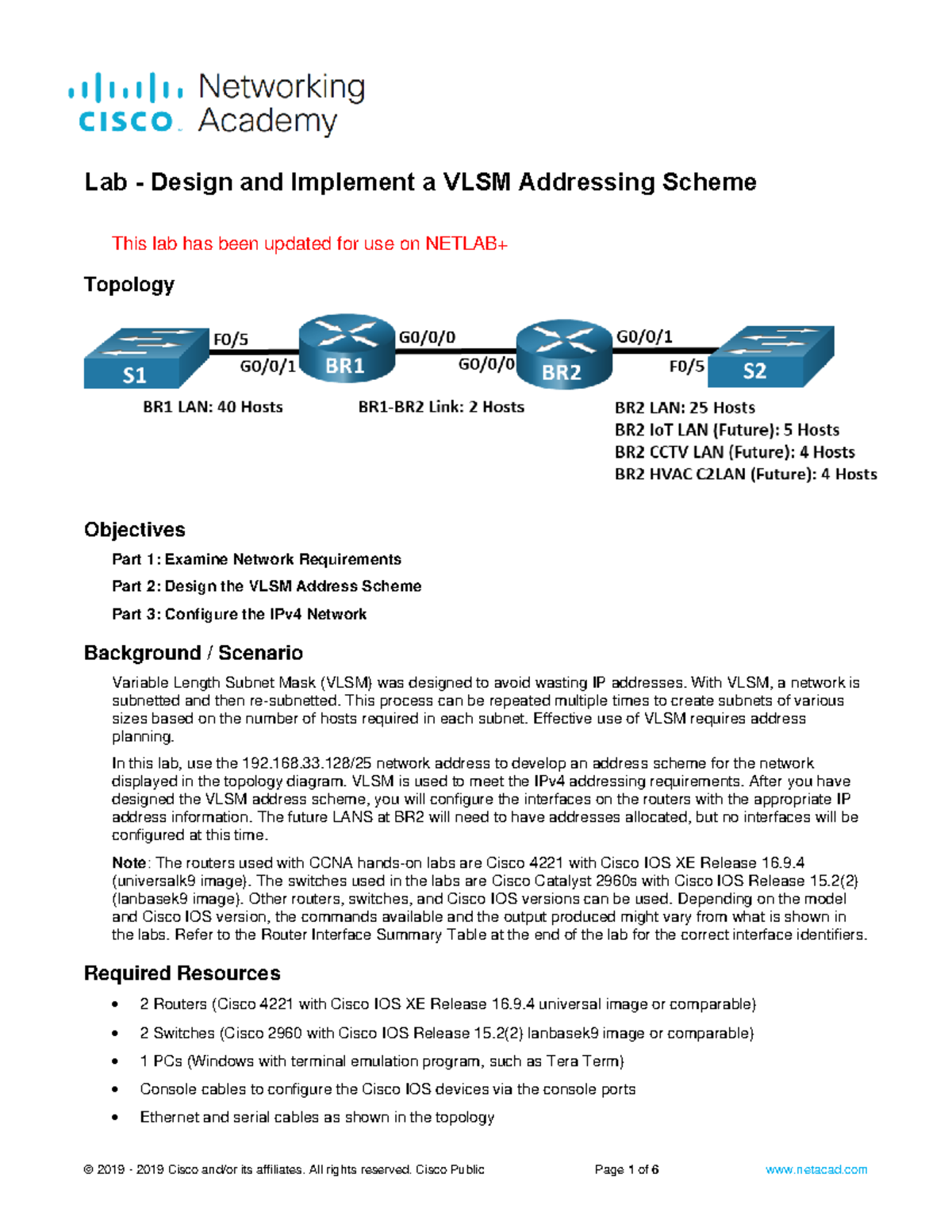 11.10.2 Lab Design and Implement a VLSM Addressing Scheme - This lab has been updated for use on ...