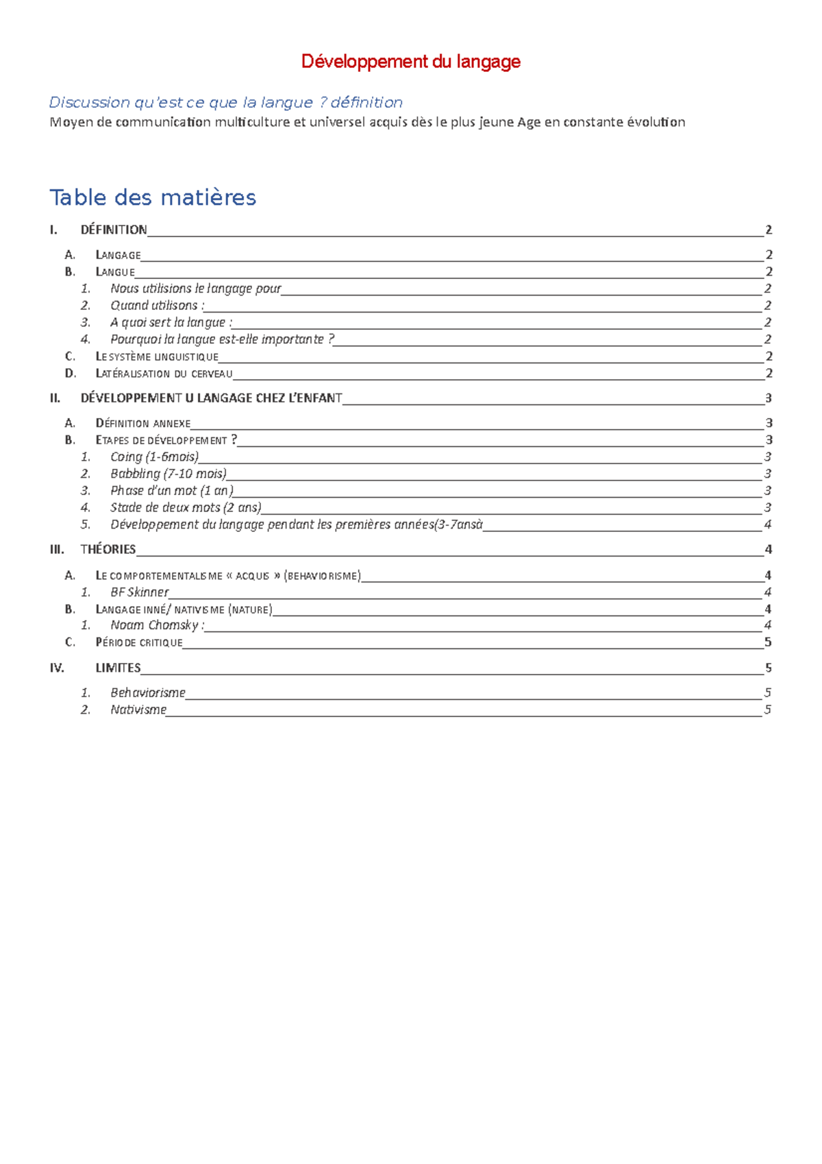 Développement du langage - Développement du langage Discussion qu’est ...