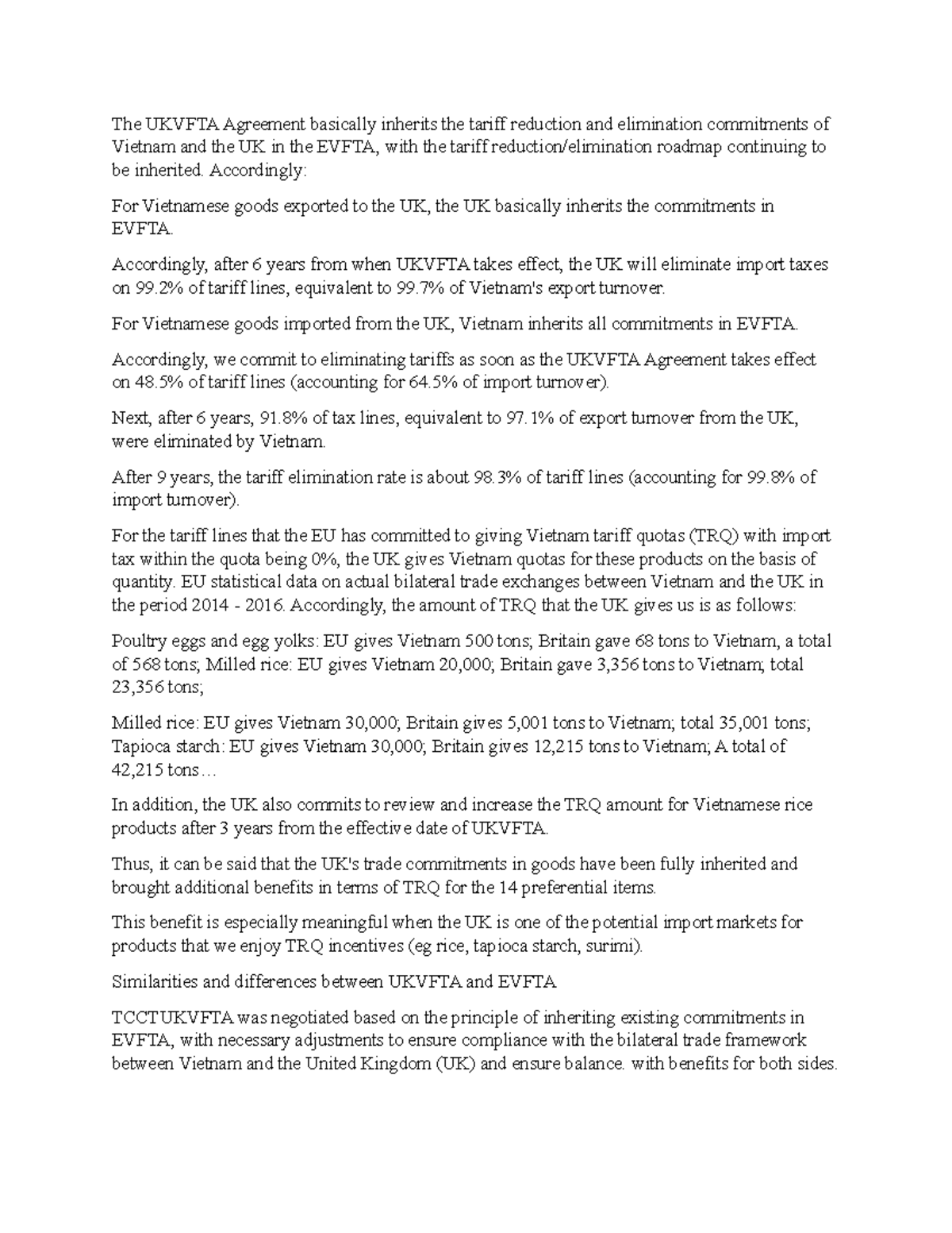 Commitments of Ukfta - The UKVFTA Agreement basically inherits the ...