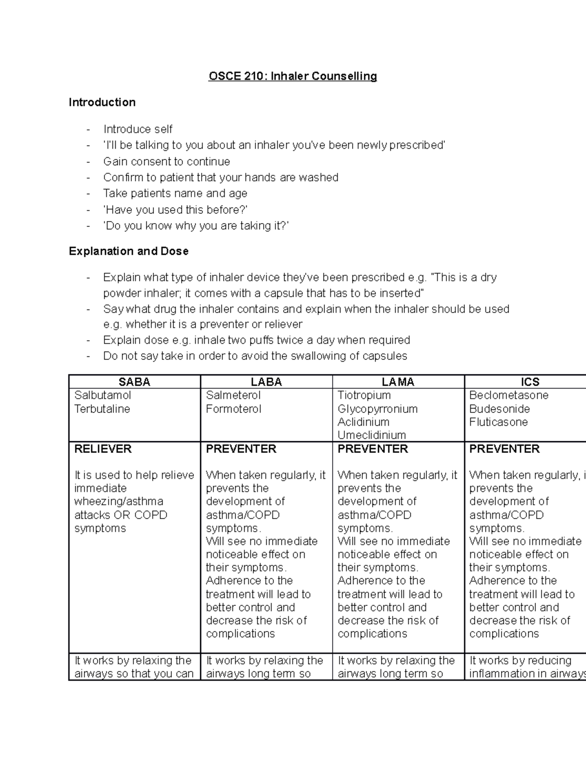OSCE 210 Inhaler - OSCE 210: Inhaler Counselling Introduction Introduce ...