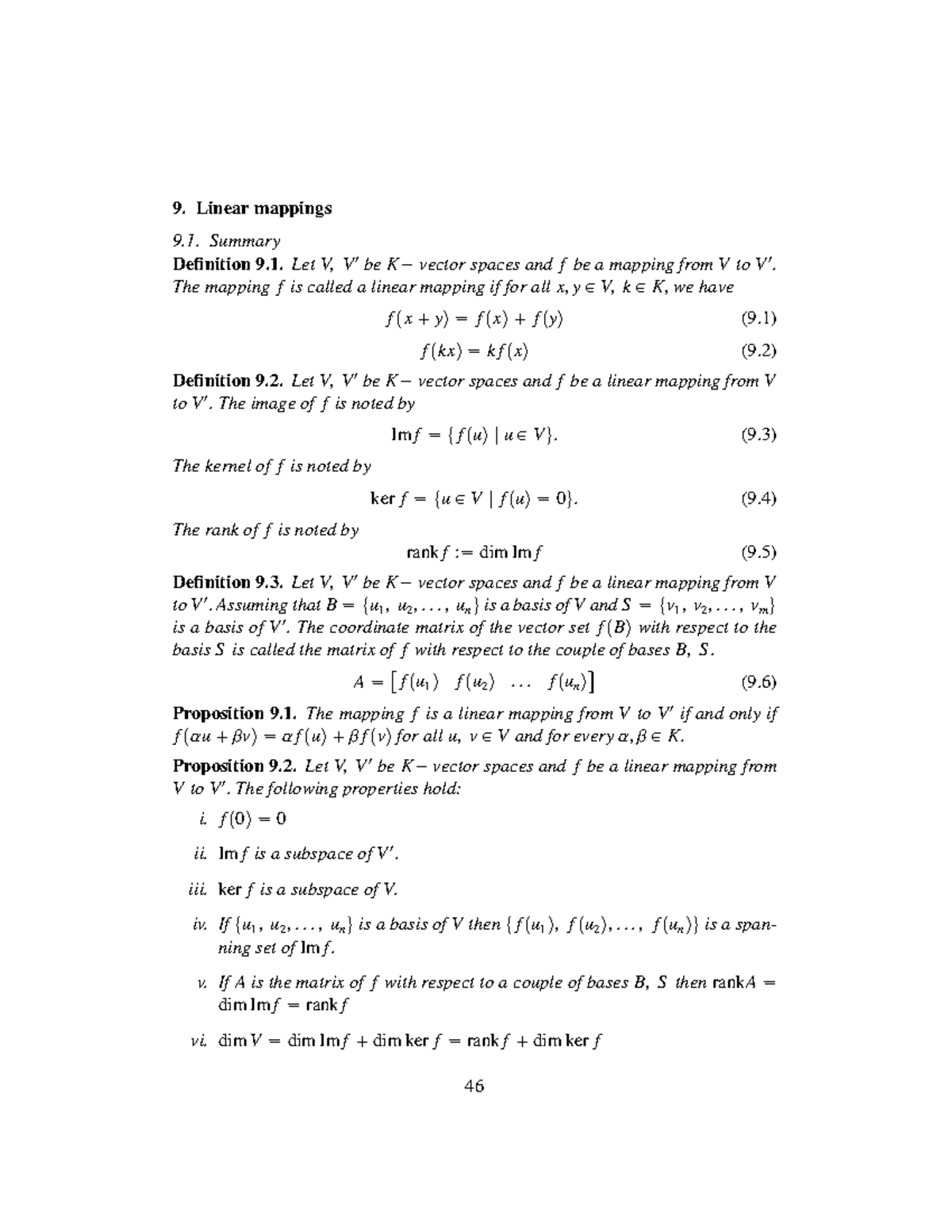 Exercises week9-12 - knowledge is rare - Linear mappings Summary ...