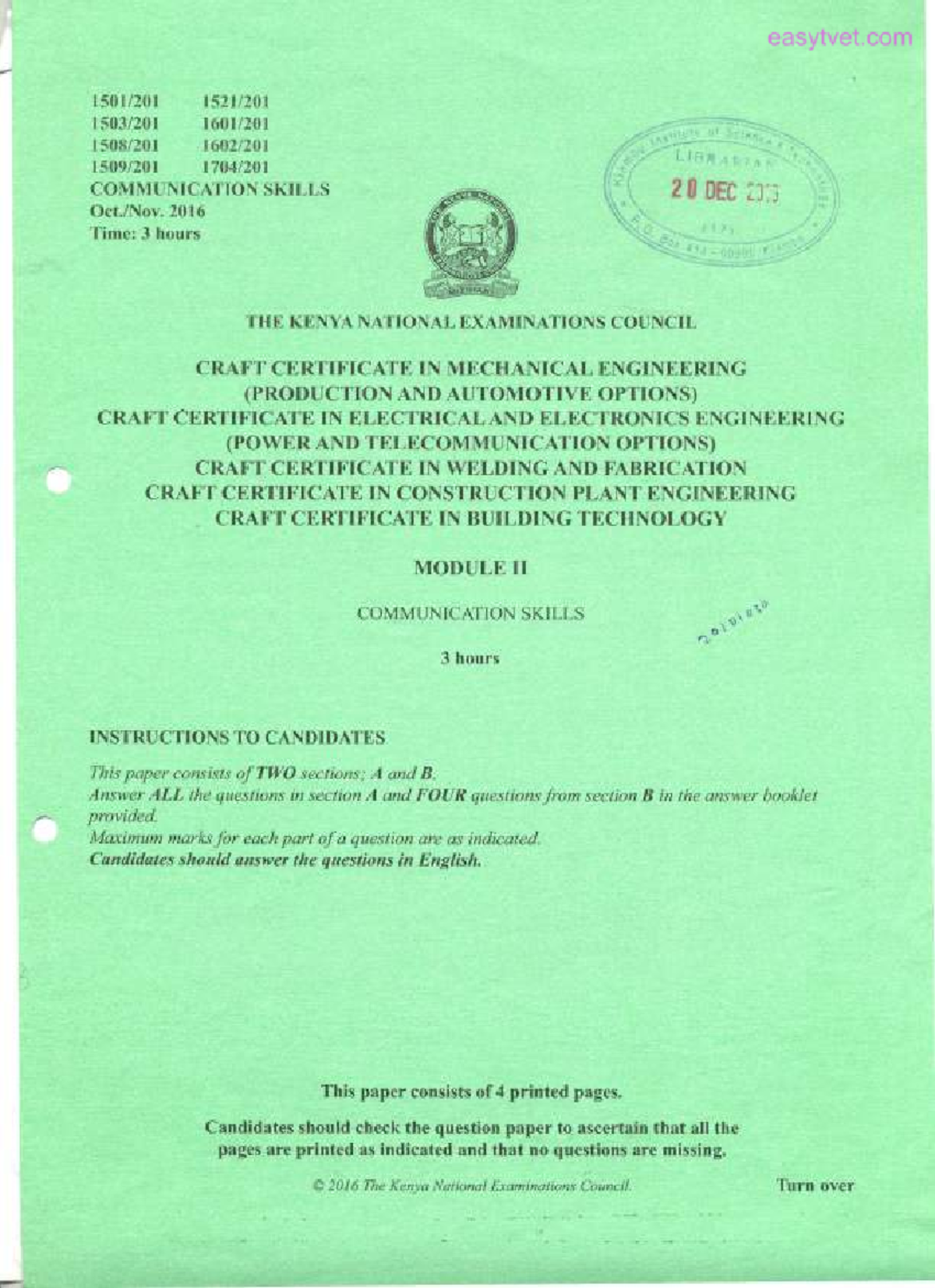 2016 nov - hard work pays - easytvet COMMUNICATION SKILLS 20 DEC 2003 ...