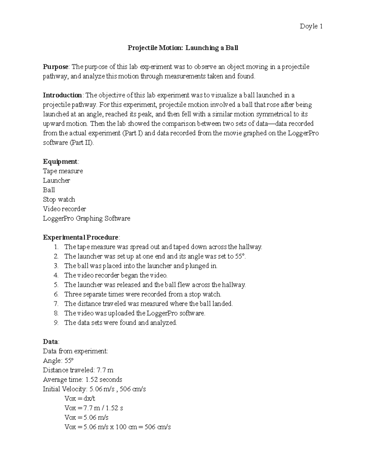 Projectile Motion lab 4 - Projectile Motion: Launching a Ball Purpose ...
