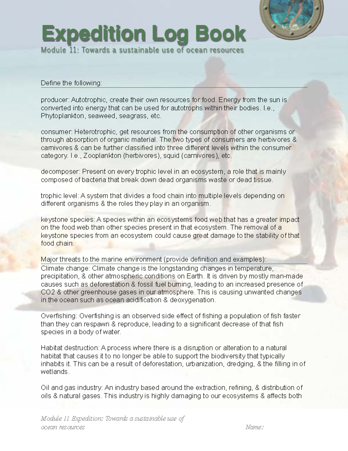 OCSC expedition 11 - Expedition Log Book Module 11: Towards a ...