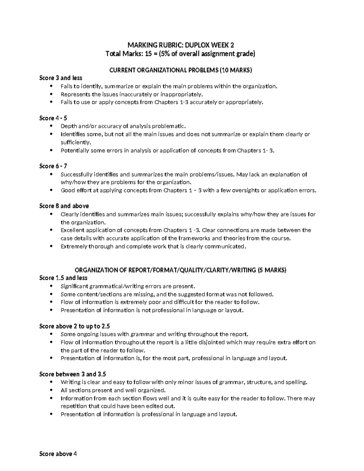 Inbound 8777192743532480408 - MARKING RUBRIC: DUPLOX WEEK 2 Total Marks ...
