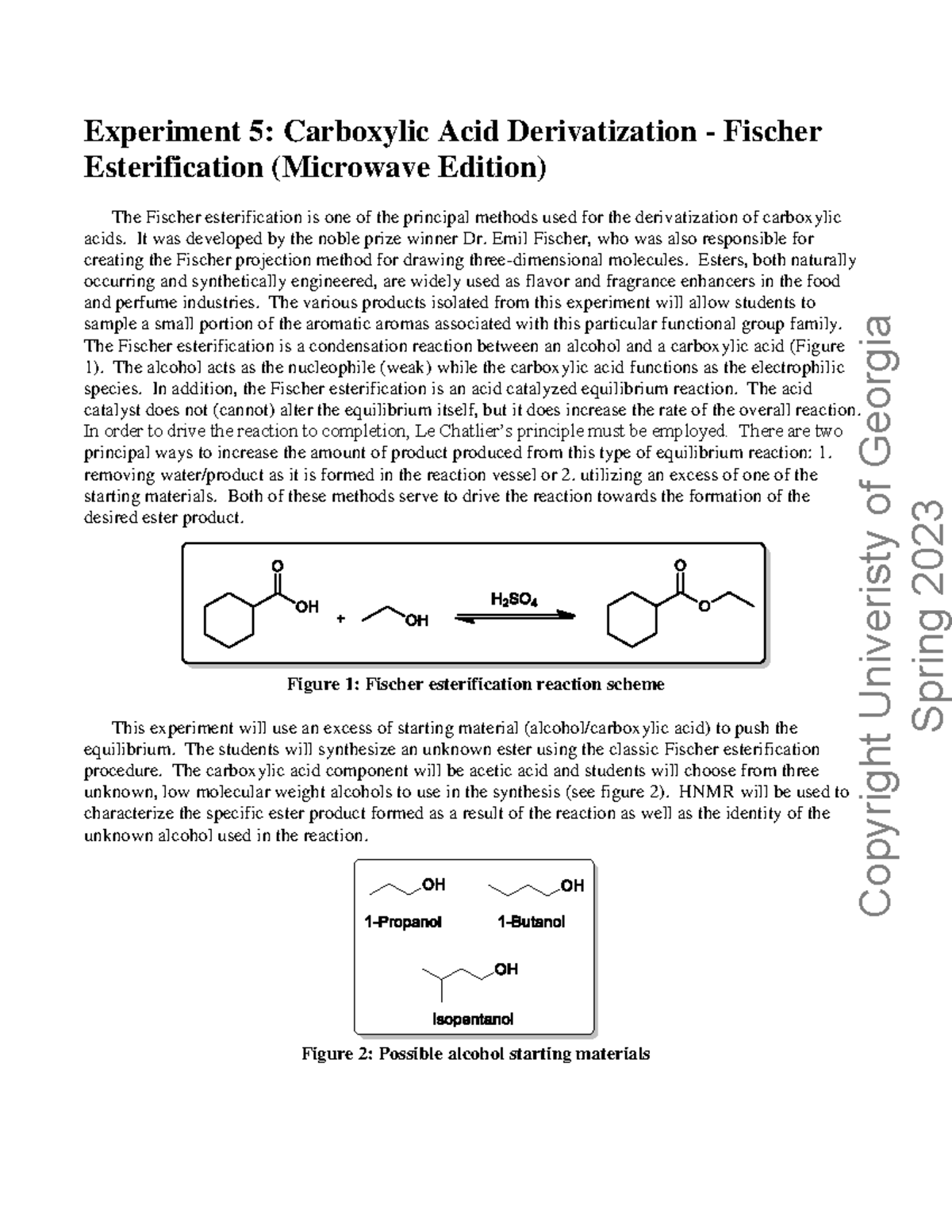 CHEM 2212L Experiment 5 - Fischer Esterification (Microwave Edition ...