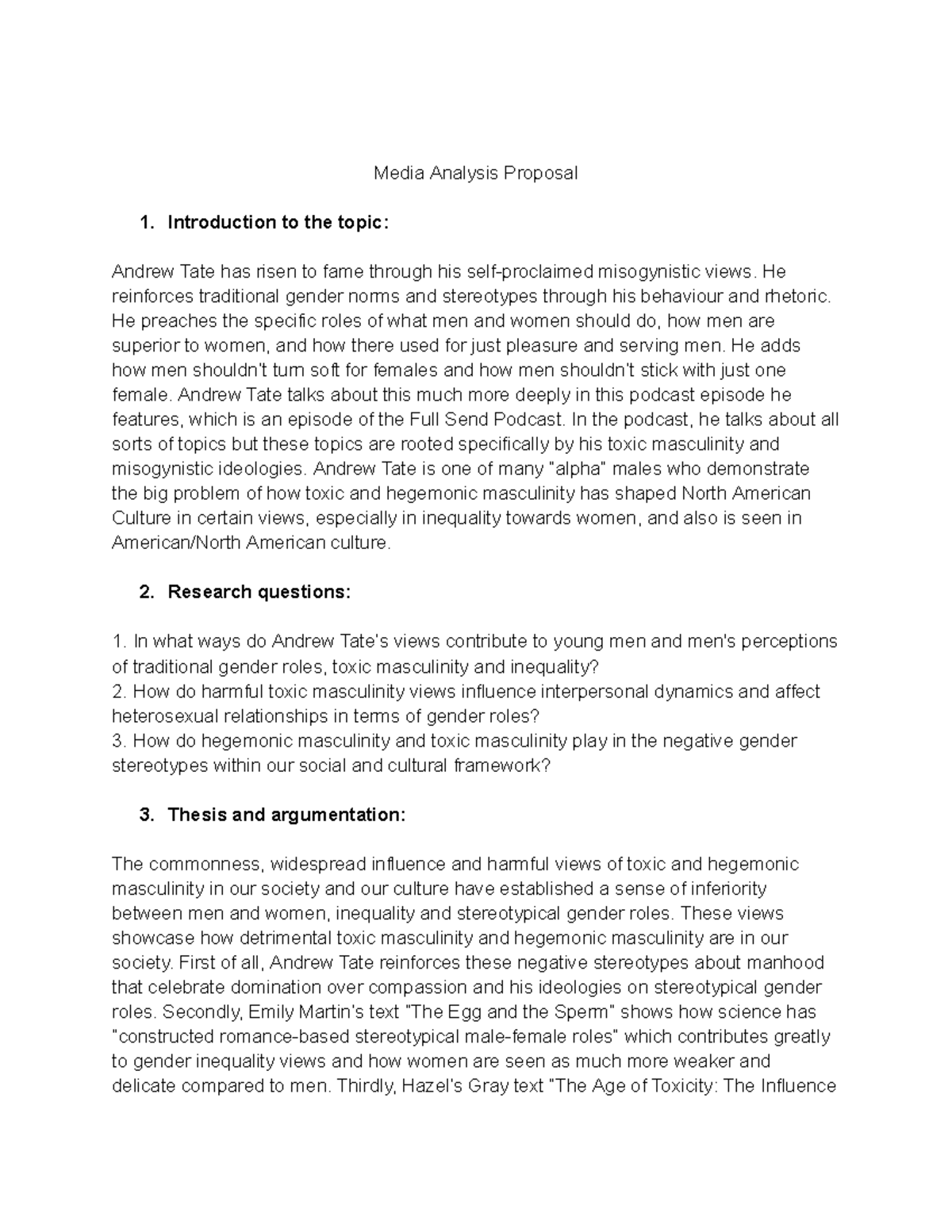 Media Research Proposal - FEM 1100 - Media Analysis Proposal ...