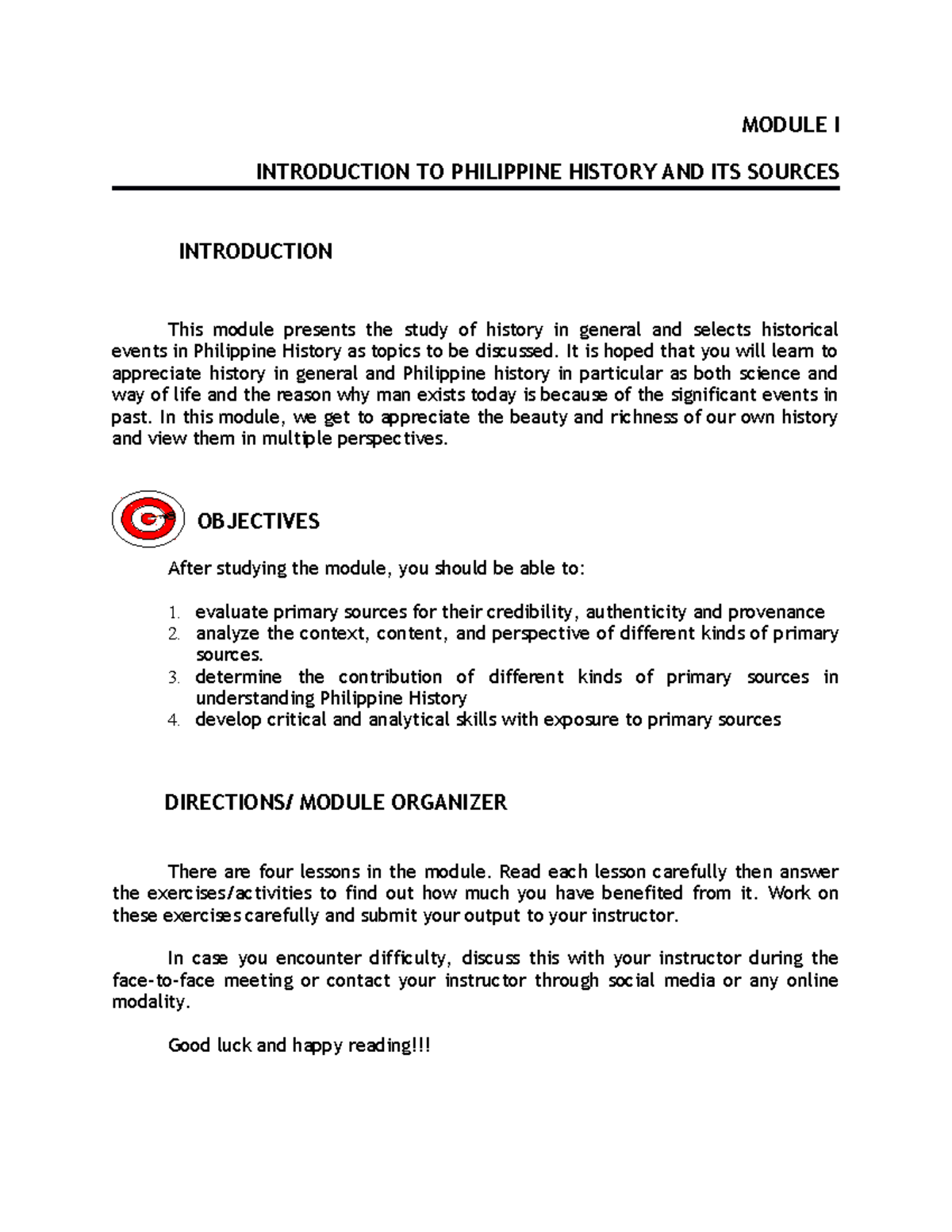 Module 1- Lesson 1- Meaning and Relevance of History - DIRECTIONS ...
