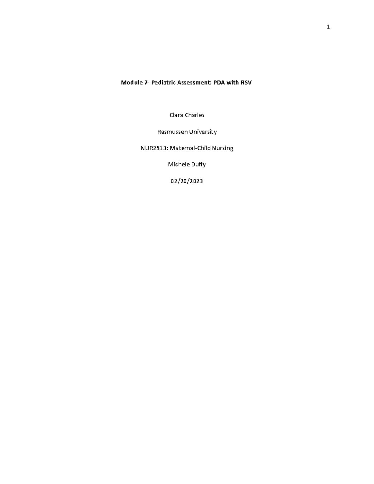 CCharles Module 7- Pediatric Assessment PDA with RSV 022023 - Module 7- Pediatric Assessment ...