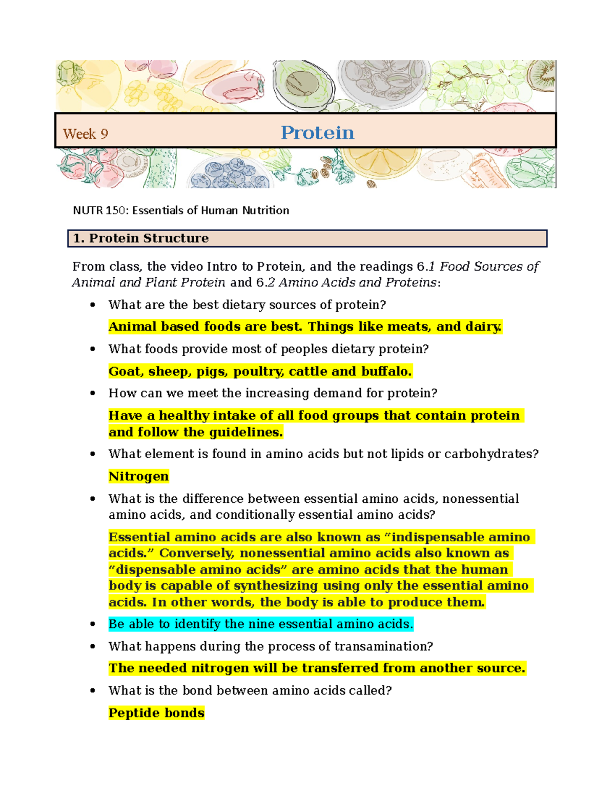 Week09 Study Guide F22 - avery neeser - NUTR 150: Essentials of Human ...