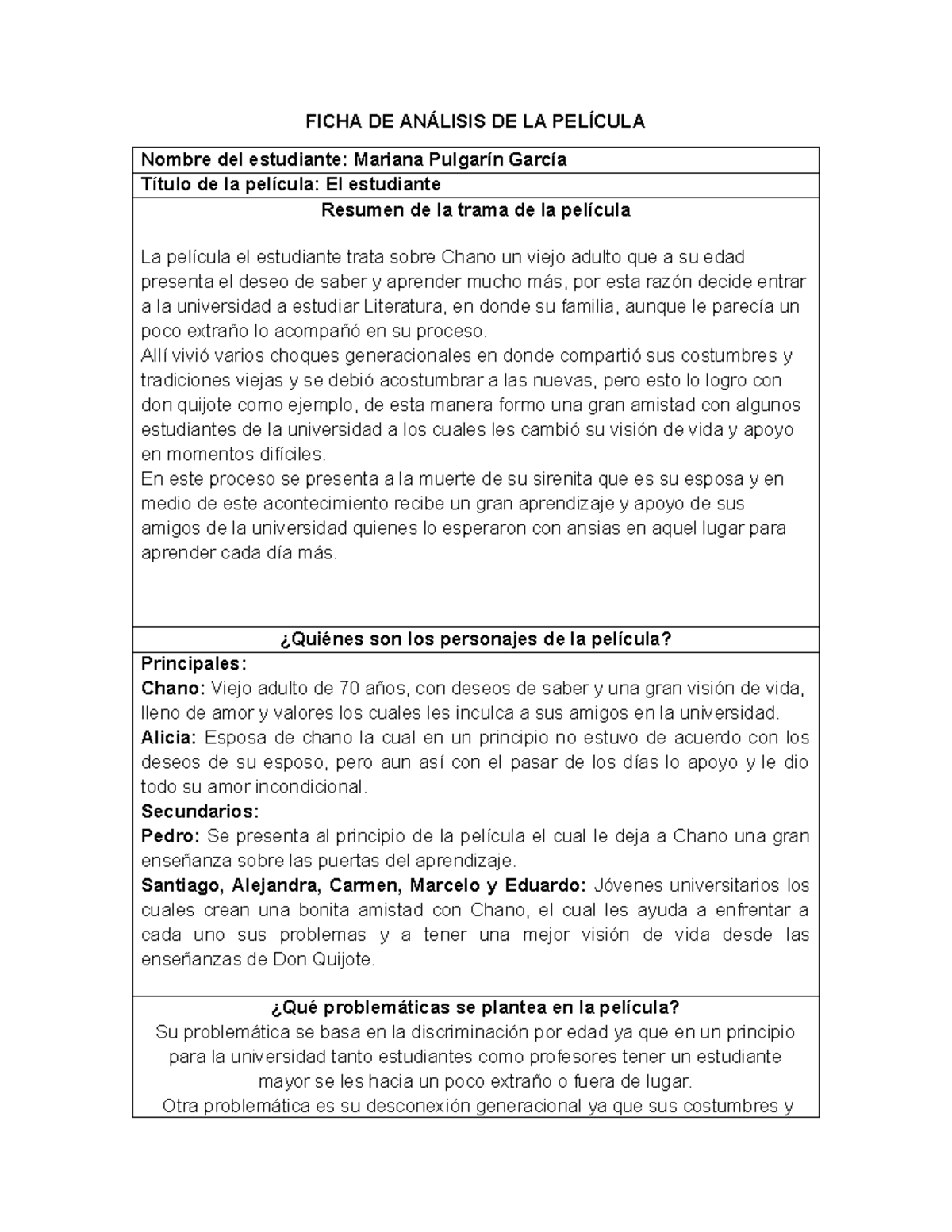 Ficha DE Análisis DE LA Película - FICHA DE ANÁLISIS DE LA PELÍCULA ...