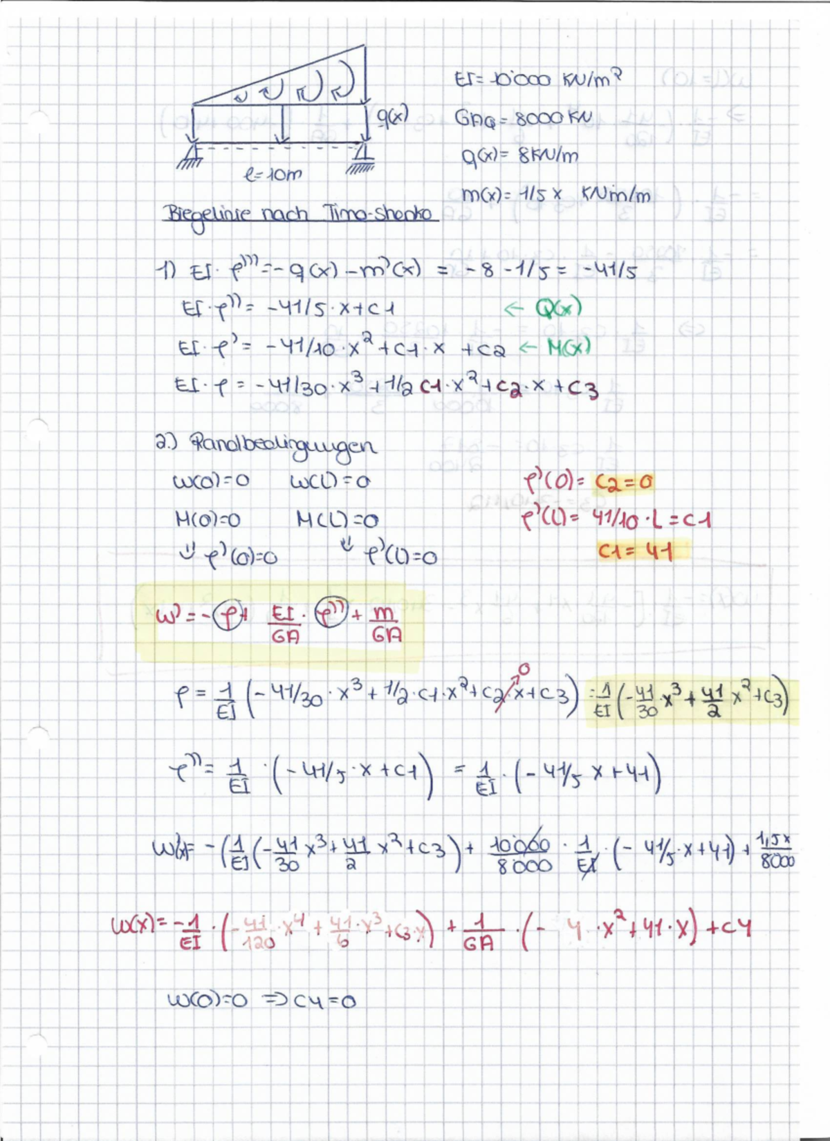 Statik 1 ,Übung 7, Balkentheorie - I U2 10000 KN/mr:Q qu>= {gm/m . moon ...