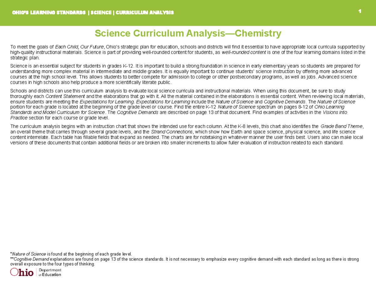 Curriculum-Analysis-Chemistry - Science Curriculum Analysis—Chemistry ...