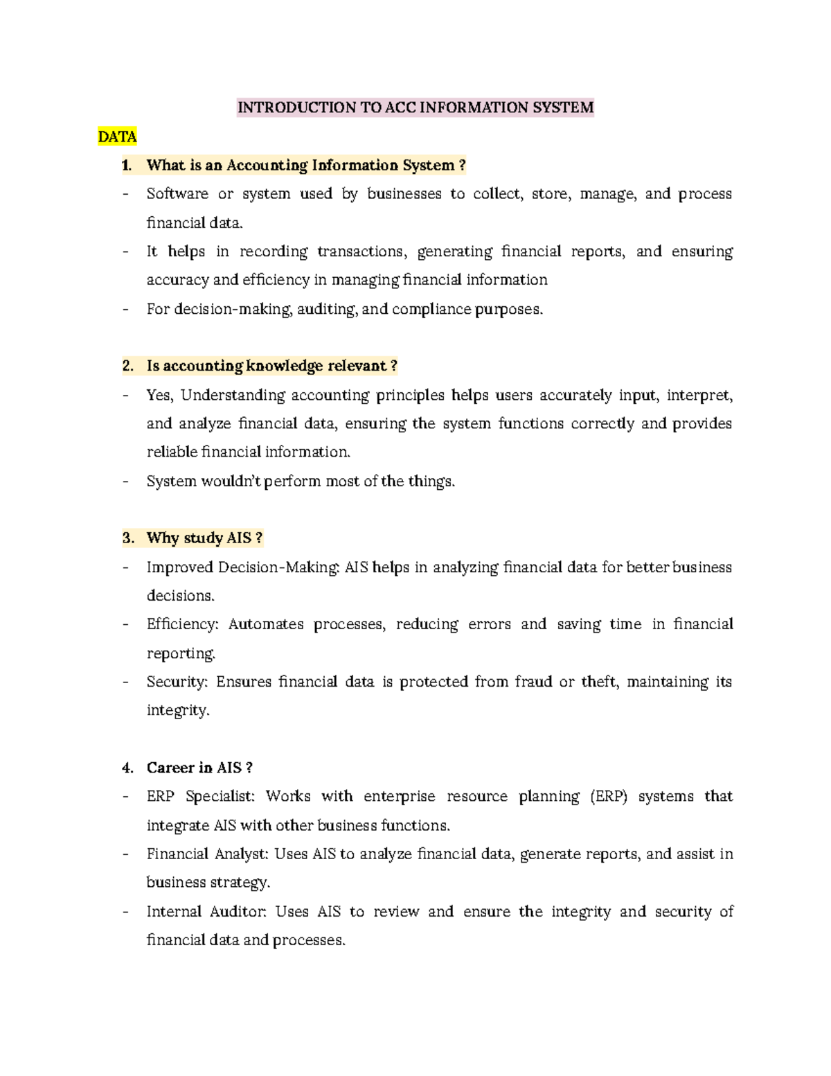 Q1 ITA - Summary of chapter 1 - INTRODUCTION TO ACC INFORMATION SYSTEM ...