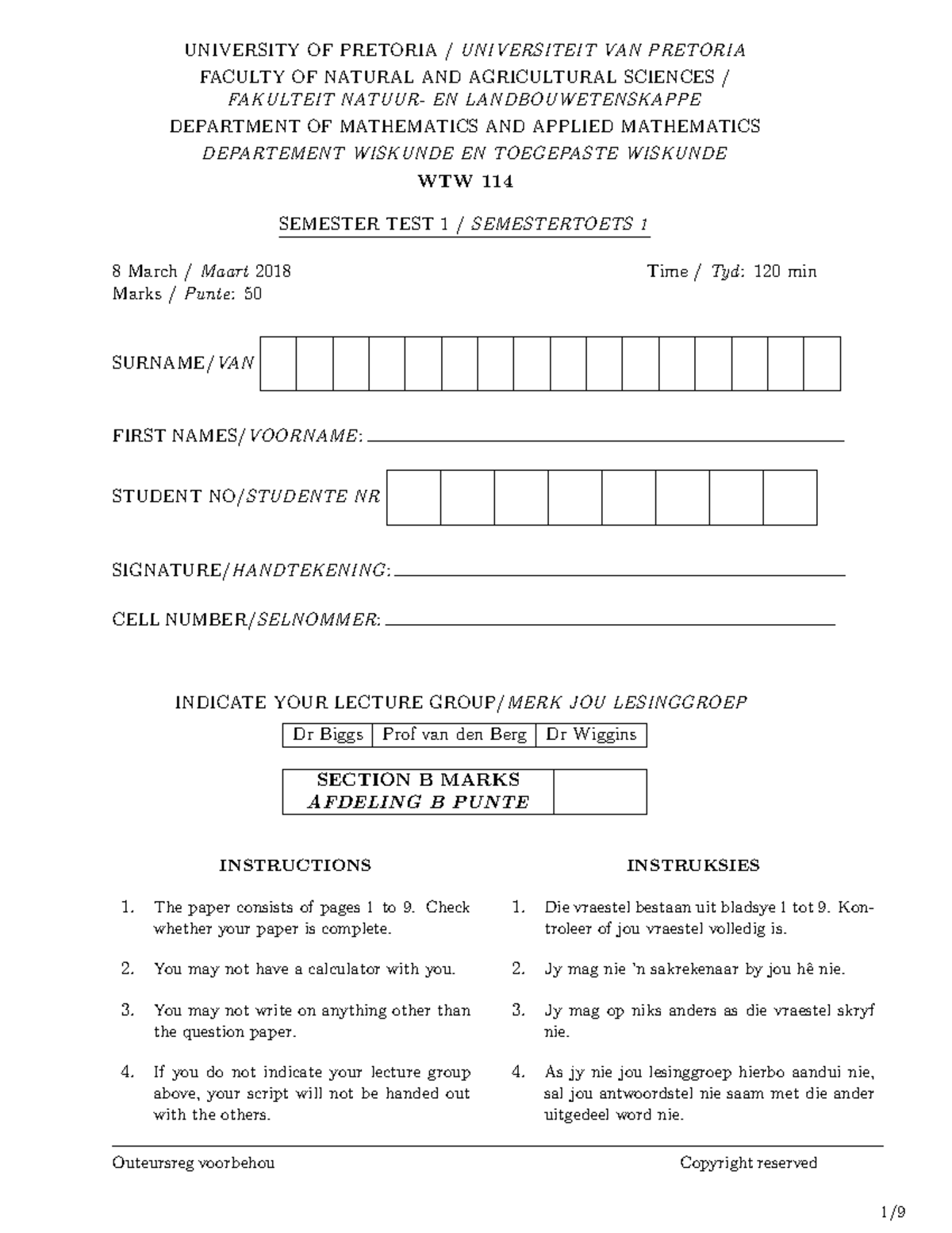 Test 2018, questions - UNIVERSITY OF PRETORIA / UNIVERSITEIT VAN ...