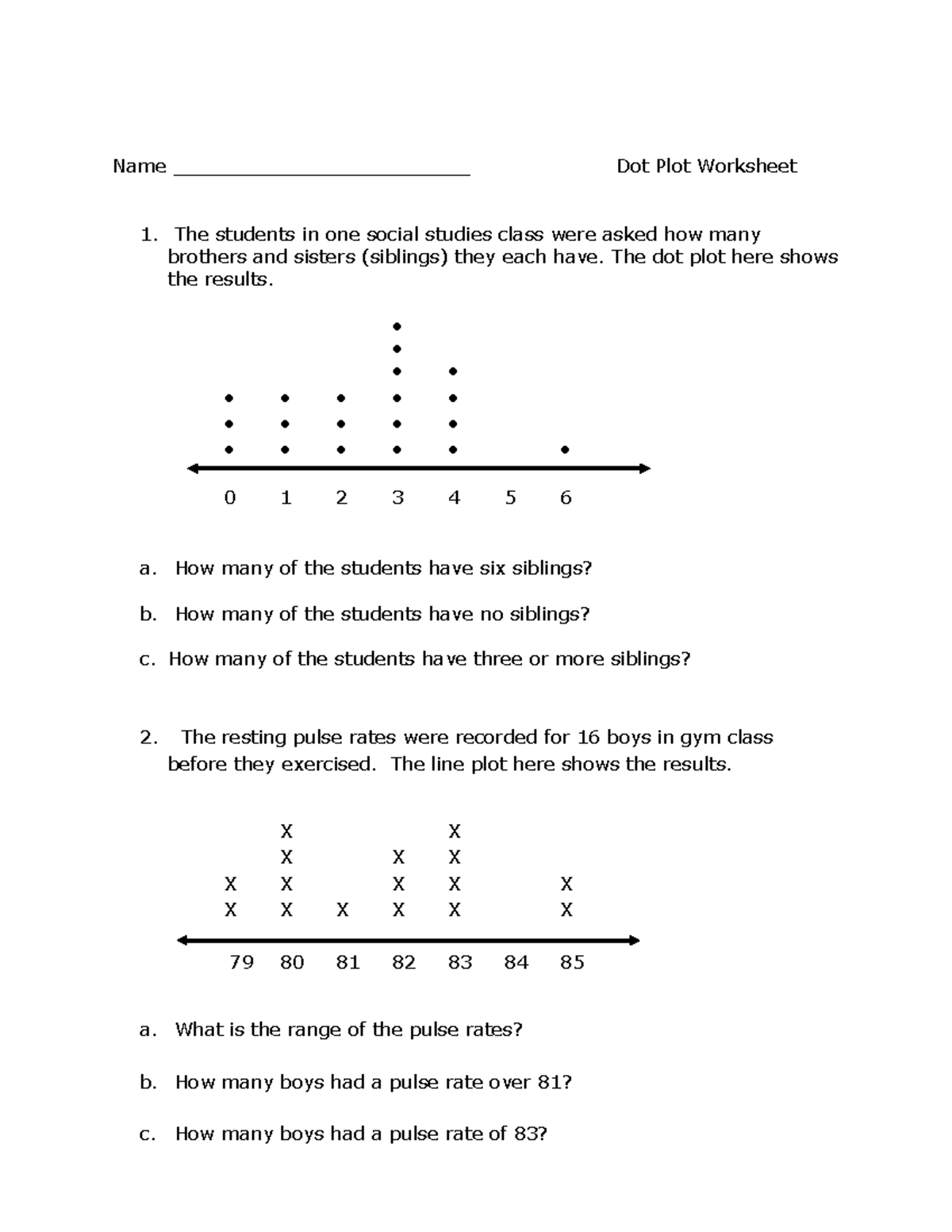 Dot plot worksheetAs[s - Name _________________________ Dot Plot ...
