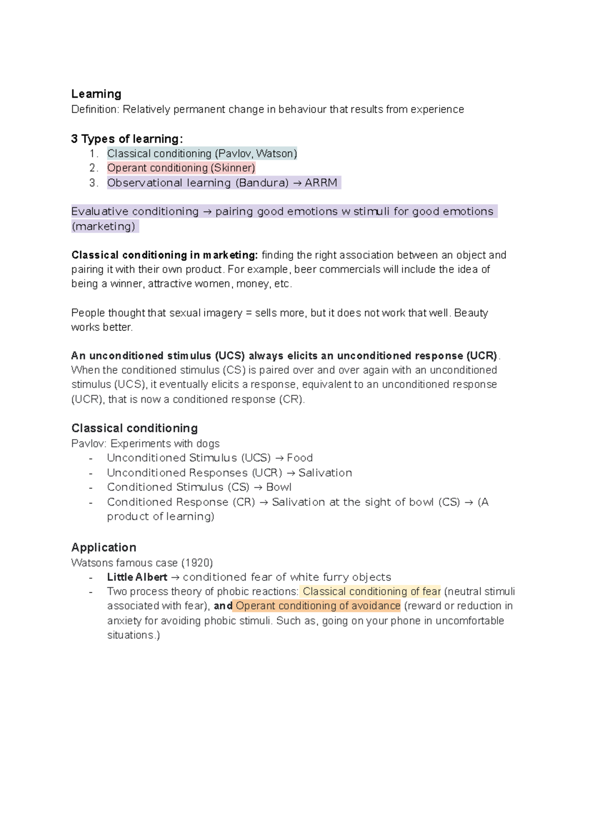Psych Ch 6 - midterm - Learning Definition: Relatively permanent change ...