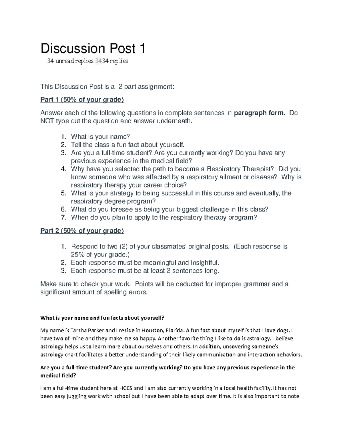 Discussion Post 1 - Discussi on Post 1 34 34 unread replies. 34 34 ...