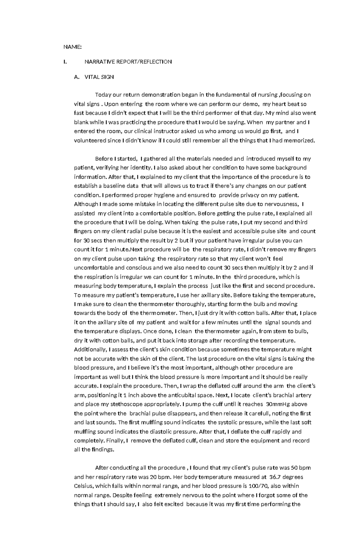 NARRATIVE FOR FUNDA - NAME: I. NARRATIVE REPORT/REFLECTION A. VITAL ...