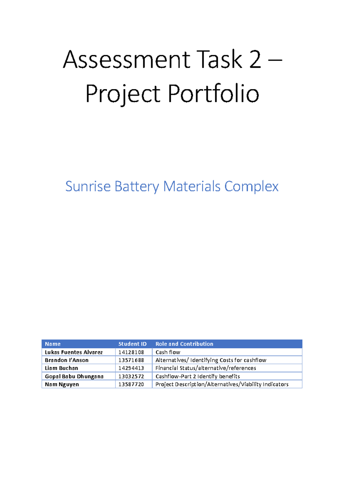 Asseessment Task 2 - Group Assignment - Assessment Task 2 – Project ...