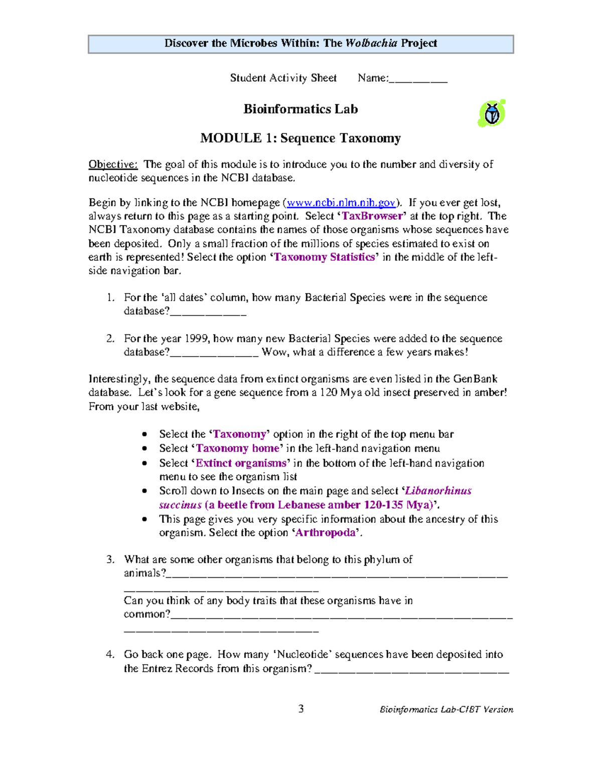 Bioinformatics-lab-module-1-sequence-taxonomy compress - Student Activity Sheet Name ...