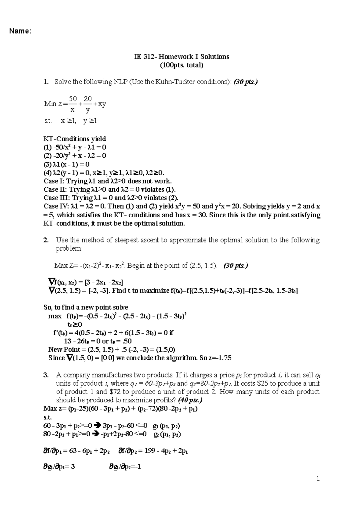 Homework 1 assignmet questions with solutions - Operation Research ...