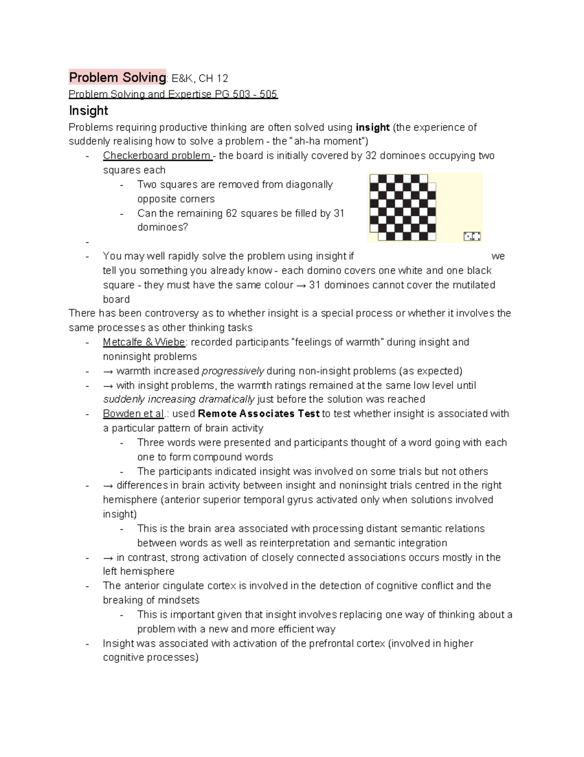 Problem Solving - Reading - Problem CH 12 Problem Solving and Expertise ...