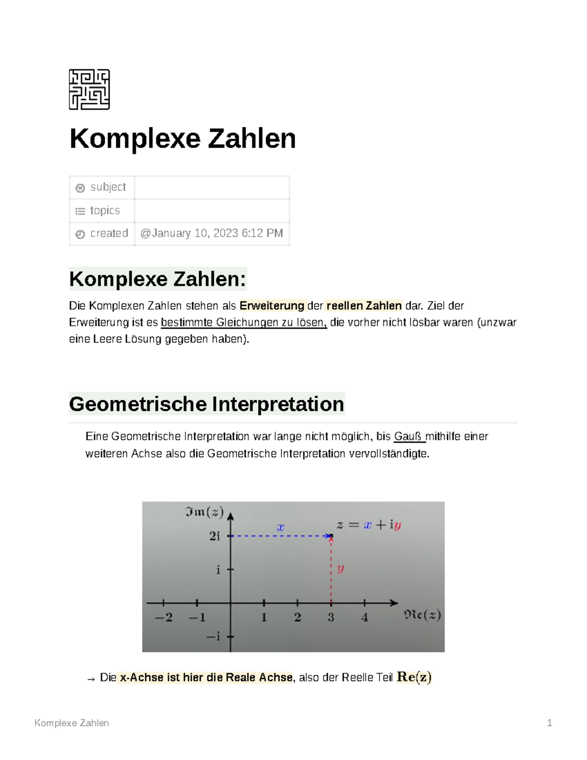 Komplexe Zahlen - Ziel der Erweiterung ist es bestimmte Gleichungen zu lösen, die vorher nicht ...