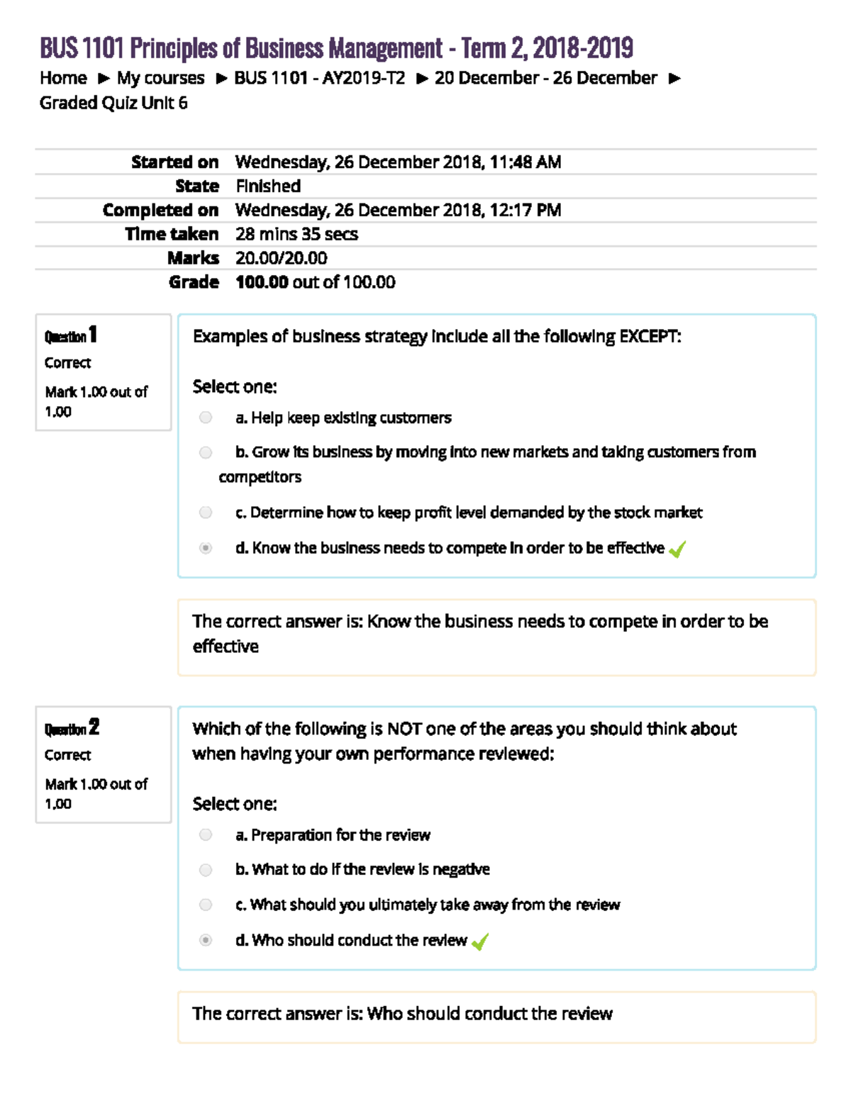 Graded Quiz unit 6 - Principles of Business Management - BUS 1101 - Studocu
