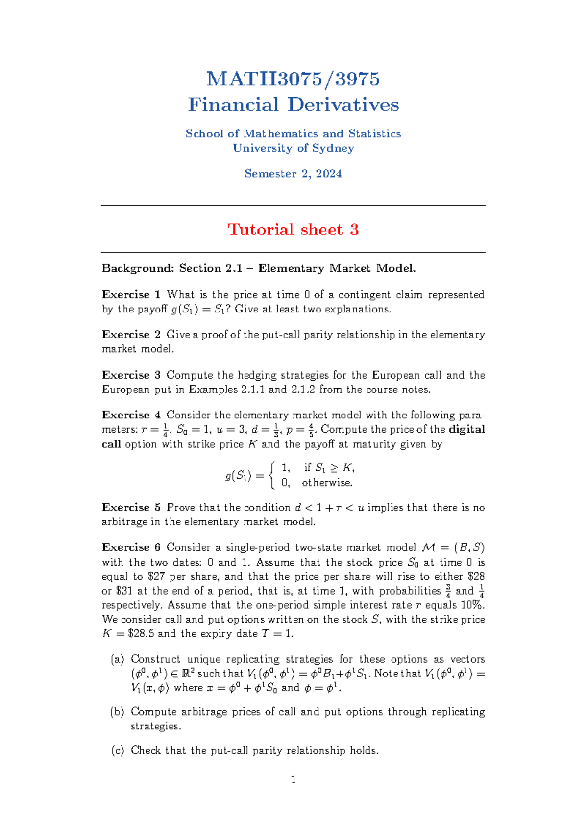 MATH 3075 3975 t3-3 - tutorial - MATH3075/ Financial Derivatives School ...