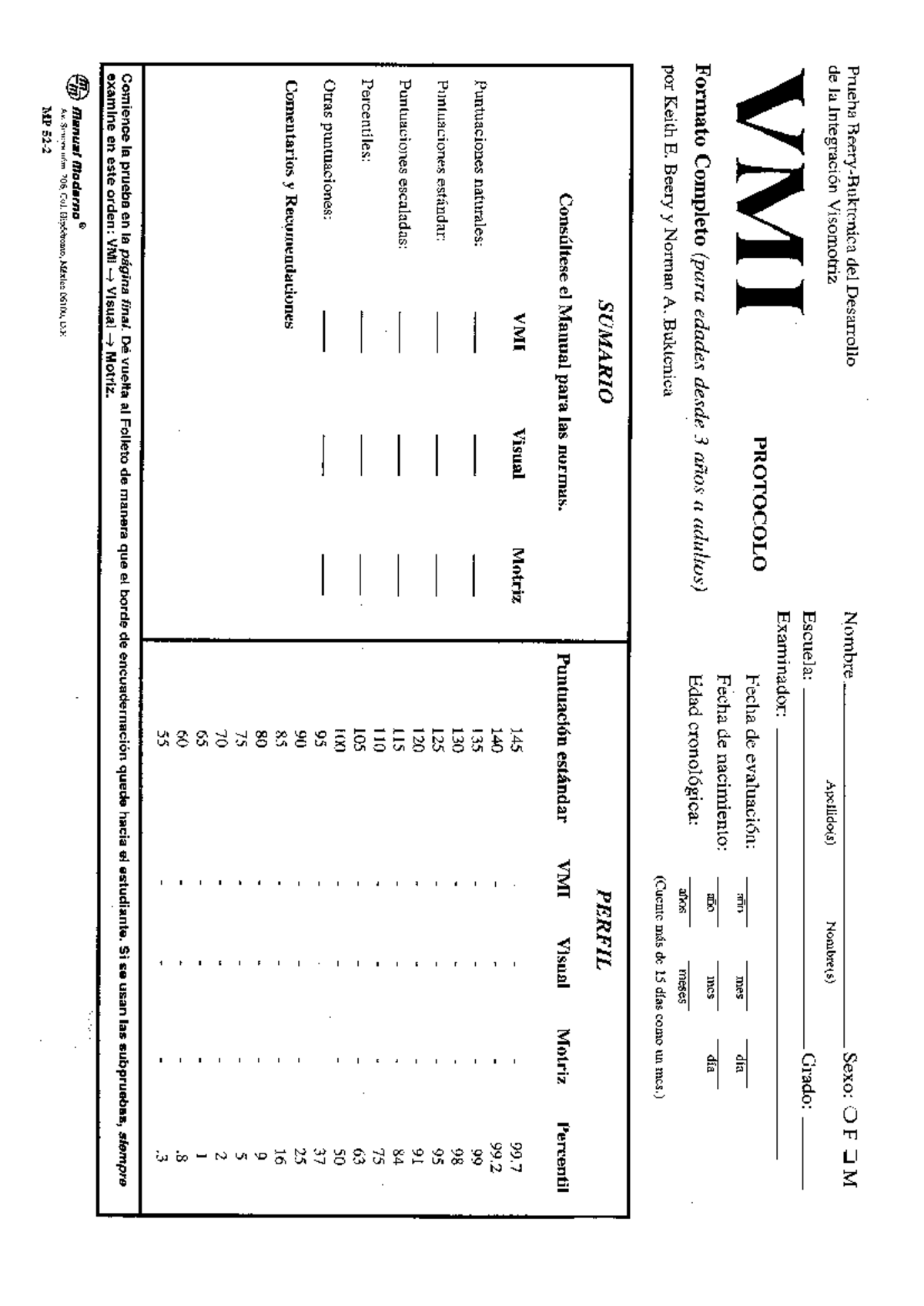 VMI Completo - test - Prueba del Desarrollo Nombre Sexo: F M de la ...