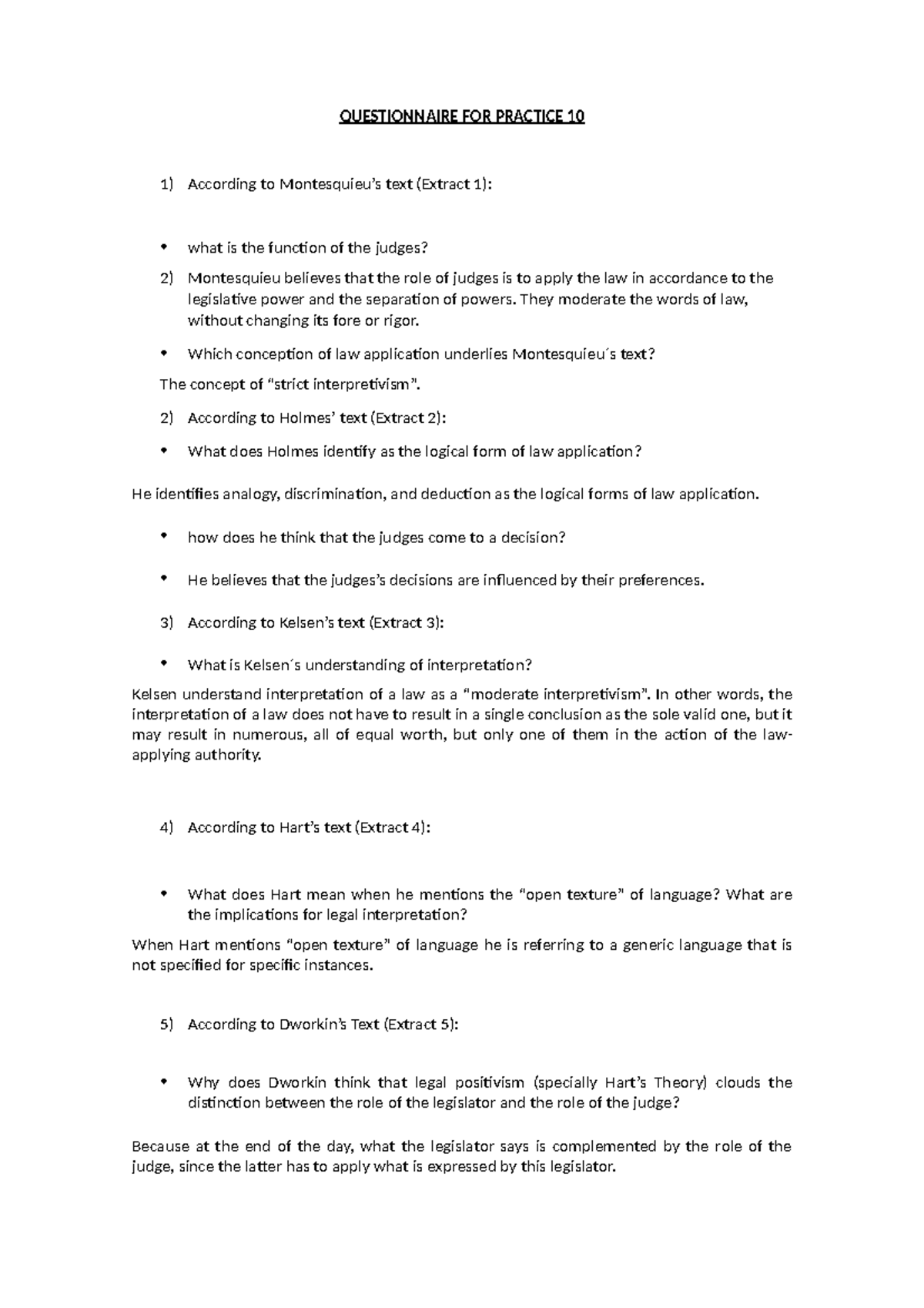 Practice 10- theory of law - QUESTIONNAIRE FOR PRACTICE 10 According to ...